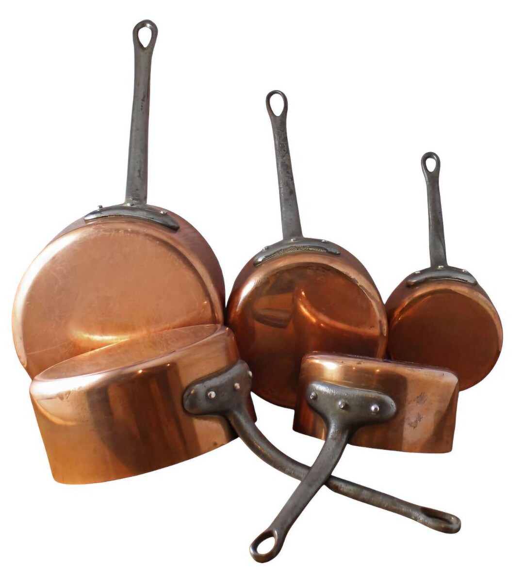 Vintage French Copper Cookware Set – 5-piece Tin-lined Pots, Pans ...