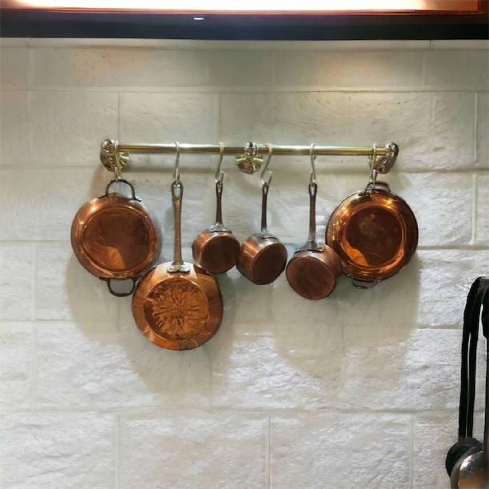 Unlacquered Brass Pot Rail With S Hooks – Antique Style Handmade Gold ...