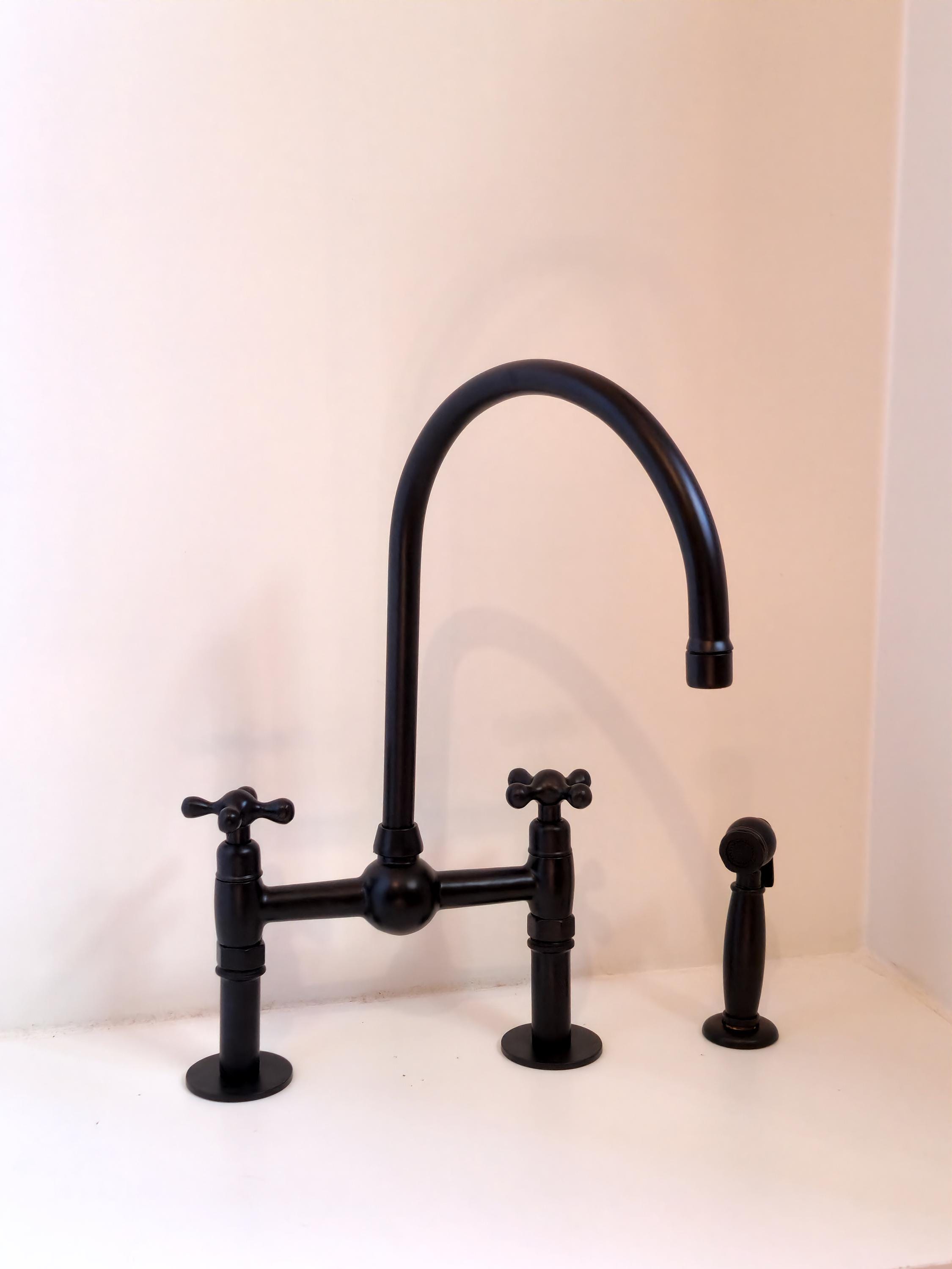 Unlacquered Black Brass Bridge Kitchen Faucet Unlacquered Black Brass ...