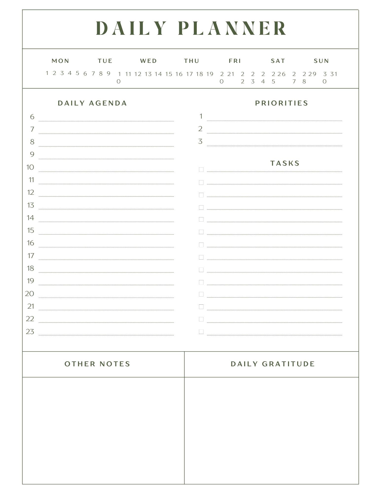 Minimalist Printable Daily Planner Page - Etsy