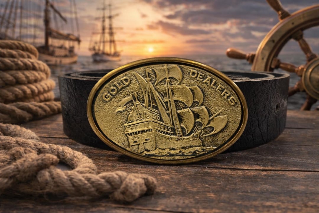 Solid Brass Nautical Ship Belt Buckle Set – Vintage Sailing Ship ...