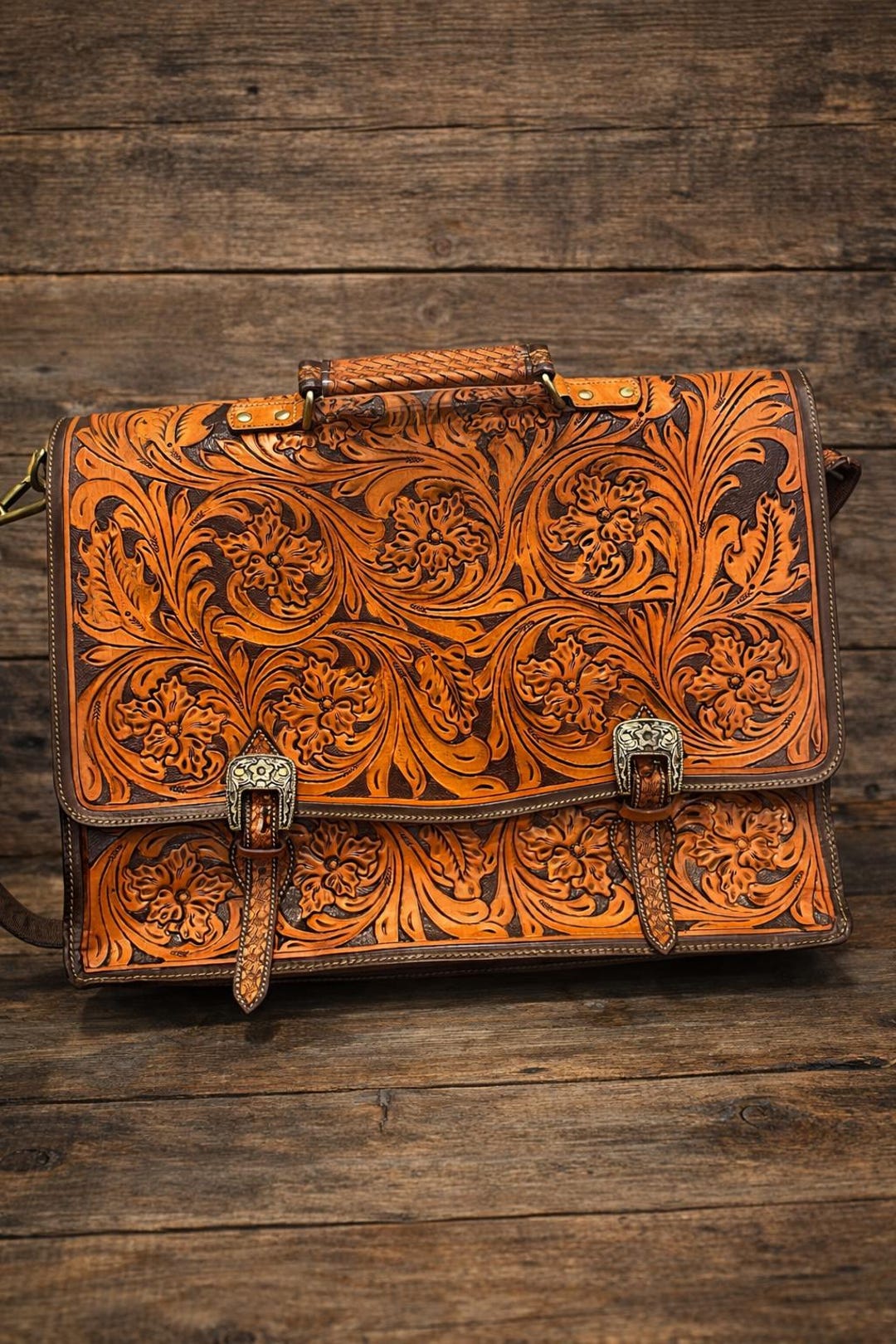 Hand-carved Leather Laptop Briefcase (fits Laptop & Supplies) - Etsy