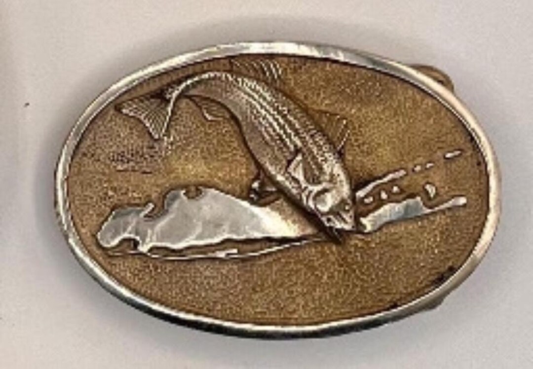 Striped Bass Belt Buckle: Long Island Map, With Leather Belt - Etsy