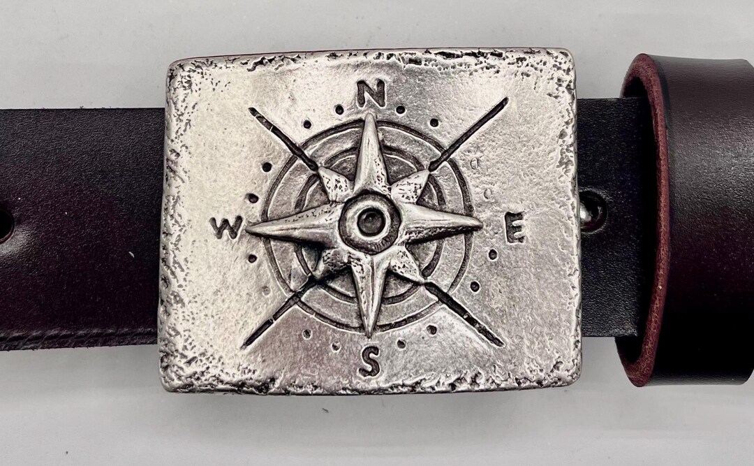 Compass Rose Belt Buckle: Pewter With Tan, Brown, or Black Leather - Etsy