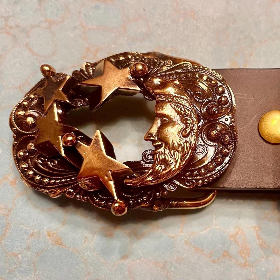 Moon and Stars Brass Belt Buckle (custom Size, Handmade Art) - Etsy