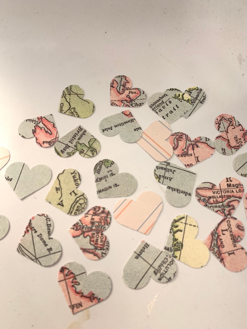 Vintage Map Confetti Travel Theme Adventure Heart Table - Etsy