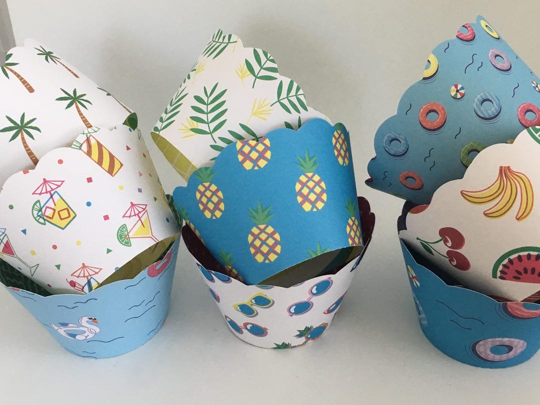 Summer Cupcake Wrappers, Pool Party, Beach Theme, Birthday, Graduation ...