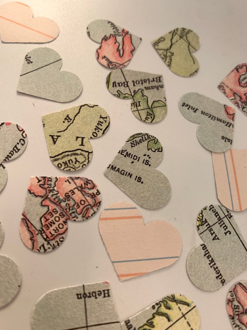 Vintage Map Confetti Travel Theme Adventure Heart Table - Etsy