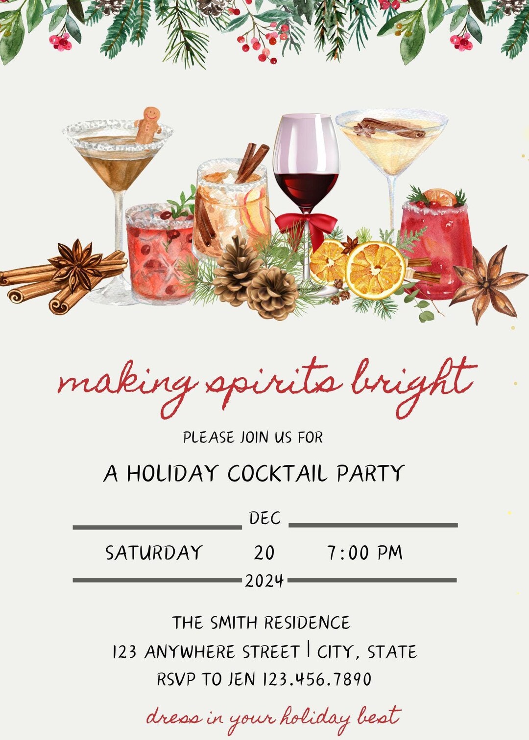 Making Spirits Bright Invitation. Holiday Party Digital Download Invite ...