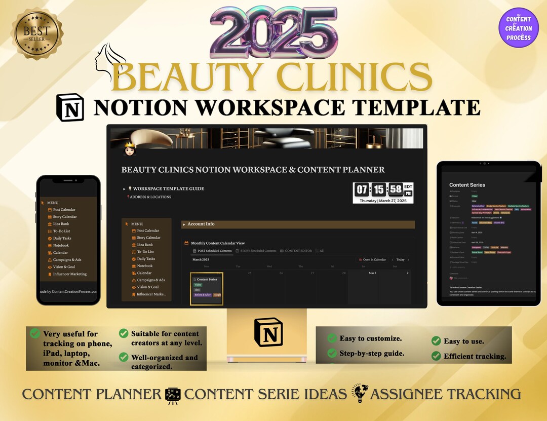 BEAUTY Clinics Notion Workspace Template & Beauty Industry Social Media ...
