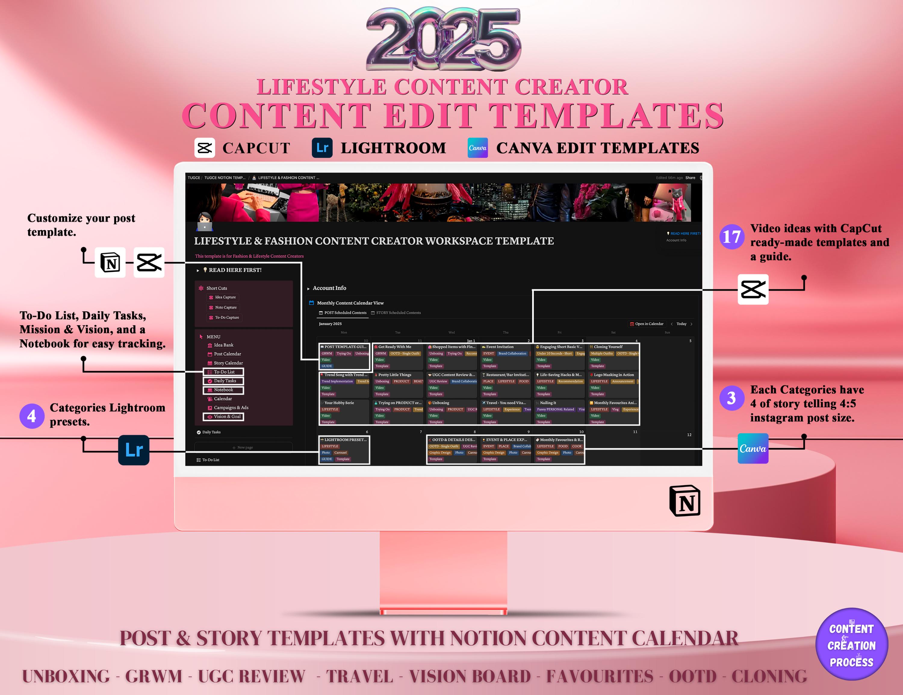 Content Creator Templates: Capcut, Canva, Lightroom, Notion (digital ...