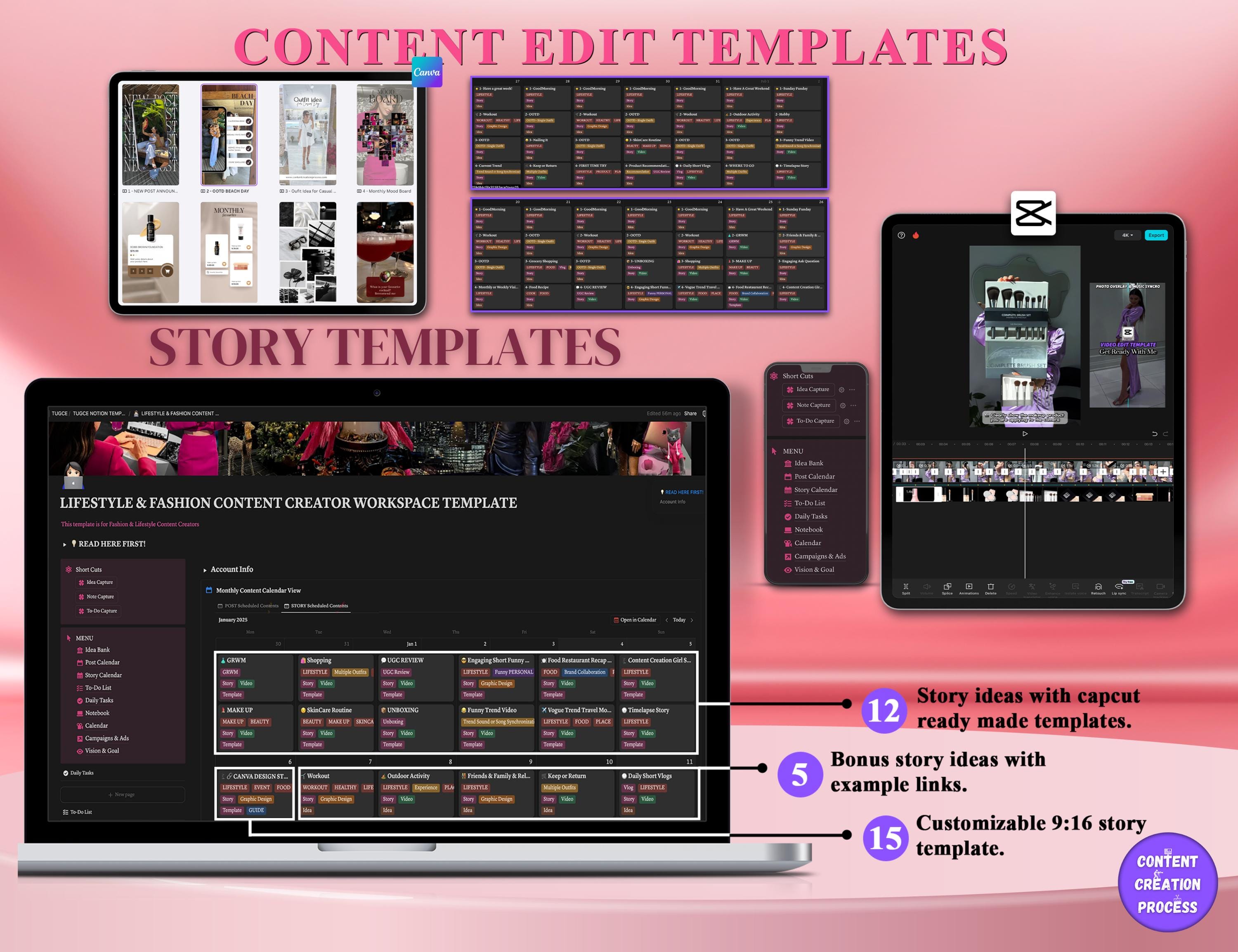Content Creator Templates: Capcut, Canva, Lightroom, Notion (digital ...