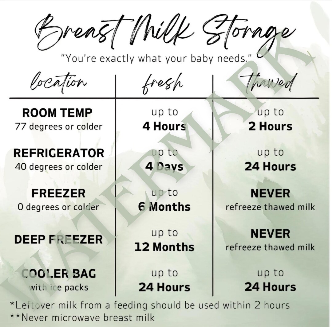 Breast Milk Storage Chart - Etsy