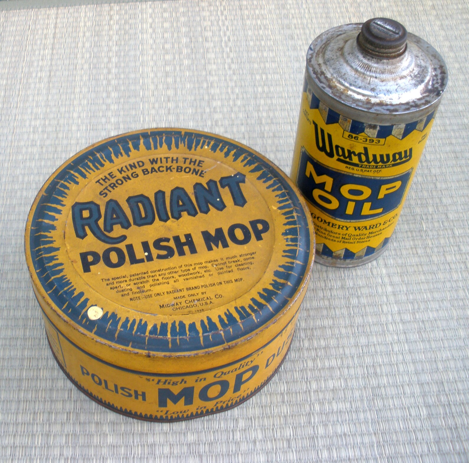 2 Vintage Tin Containers 1926 RADIANT Polish Mop & WARDWAY Mop Oil Can ...