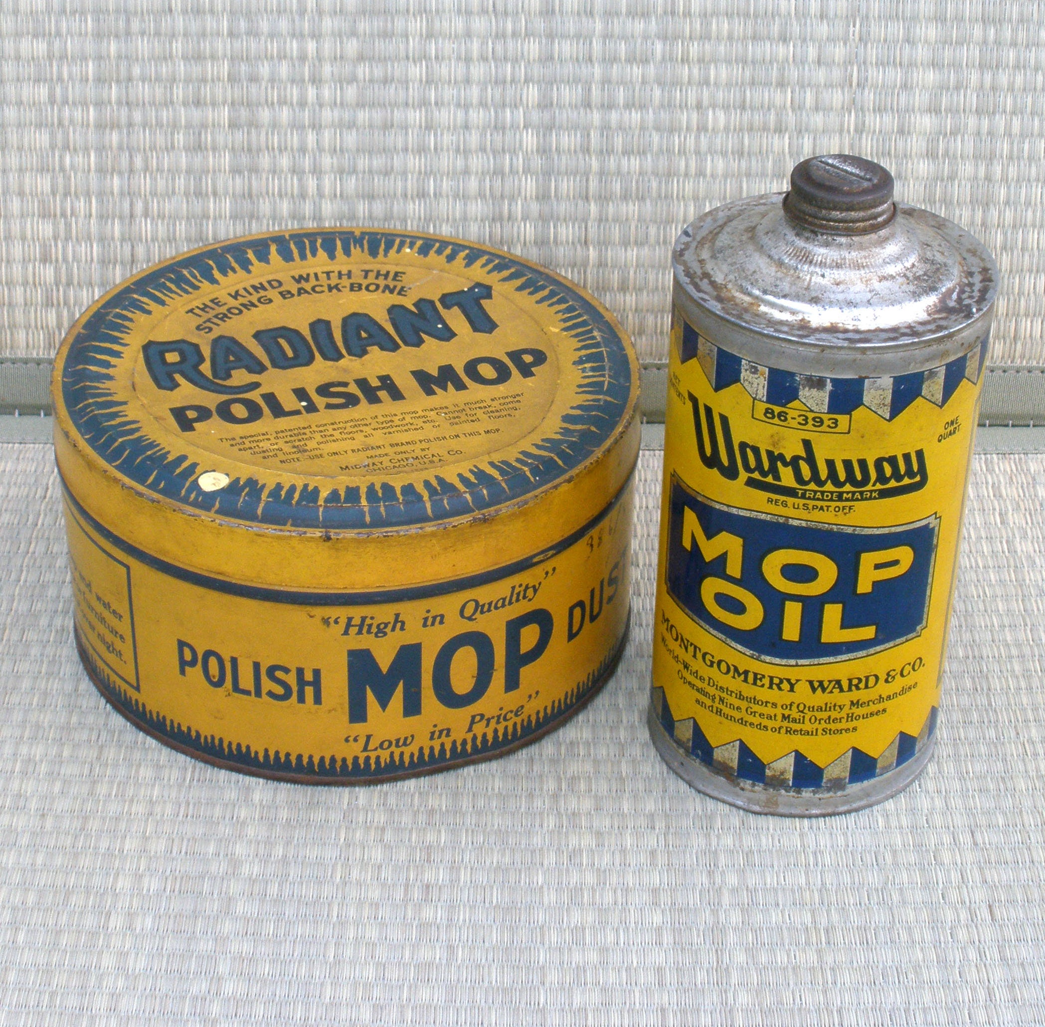 2 Vintage Tin Containers 1926 RADIANT Polish Mop & WARDWAY Mop Oil Can ...