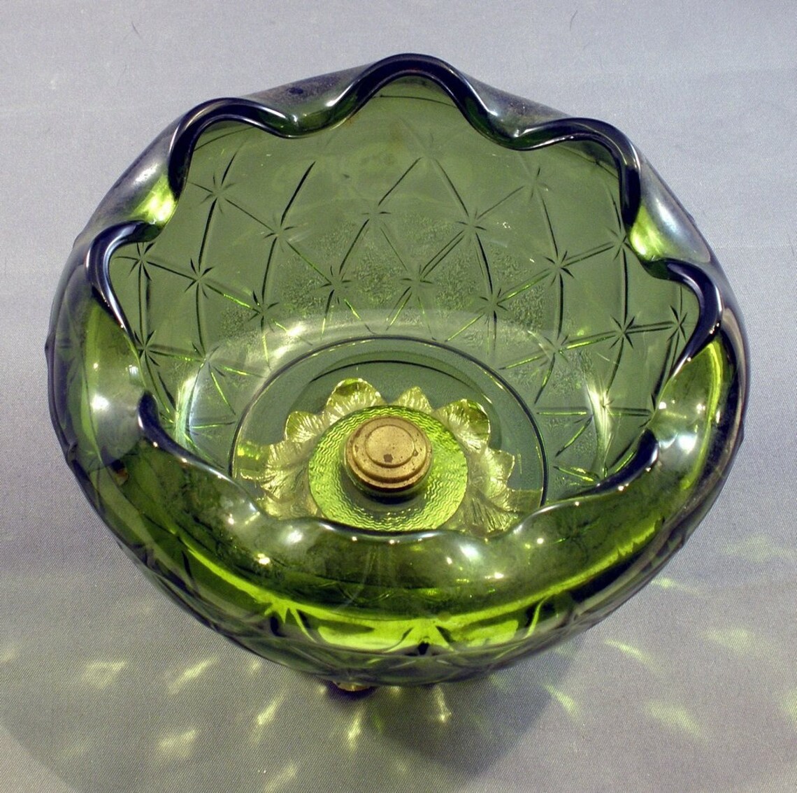 Molded Green Glass Bowl With Metal Base - Etsy
