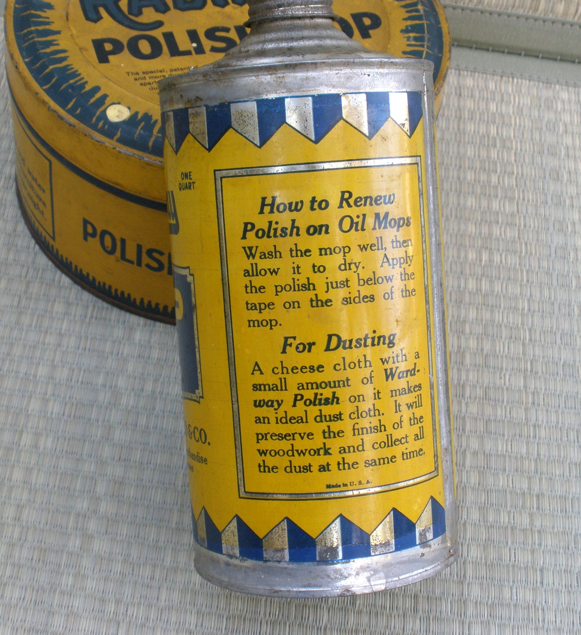 2 Vintage Tin Containers 1926 RADIANT Polish Mop & WARDWAY Mop Oil Can ...