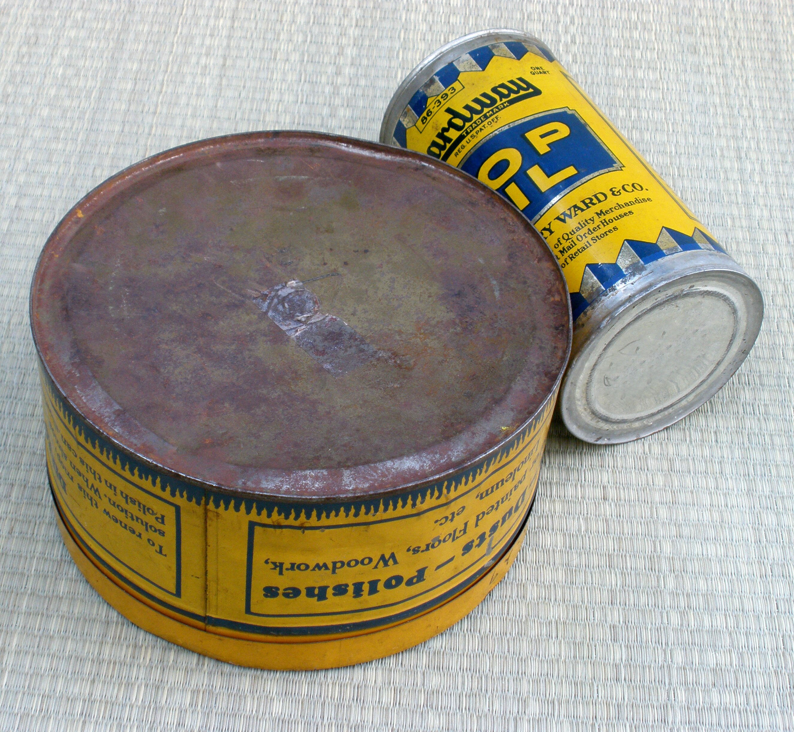 2 Vintage Tin Containers 1926 RADIANT Polish Mop & WARDWAY Mop Oil Can ...