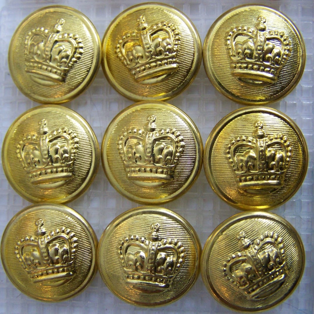 Crown Uniform Buttons 9 Yellow Gold Tone Generic QUEEN'S CROWN Police ...