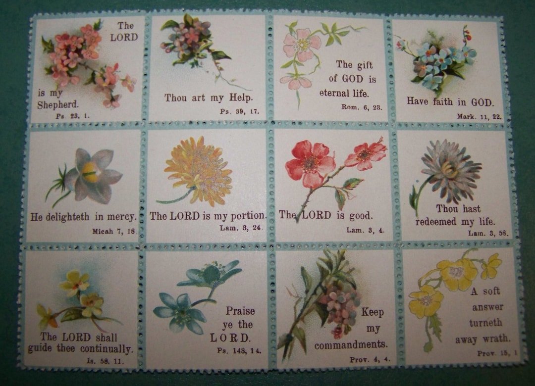 Victorian Sunday School Award Cards C1890 FLOWERS - Postage Stamp Size ...