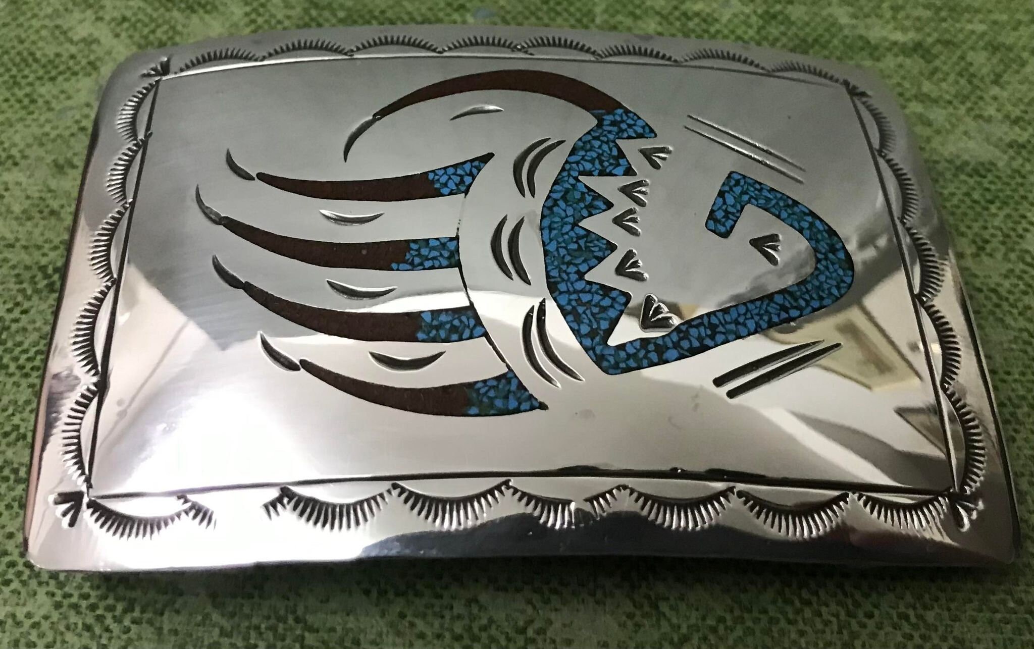 Carl Begay Belt Buckle Sterling Silver and Turquoise Chip Navajo Bear ...