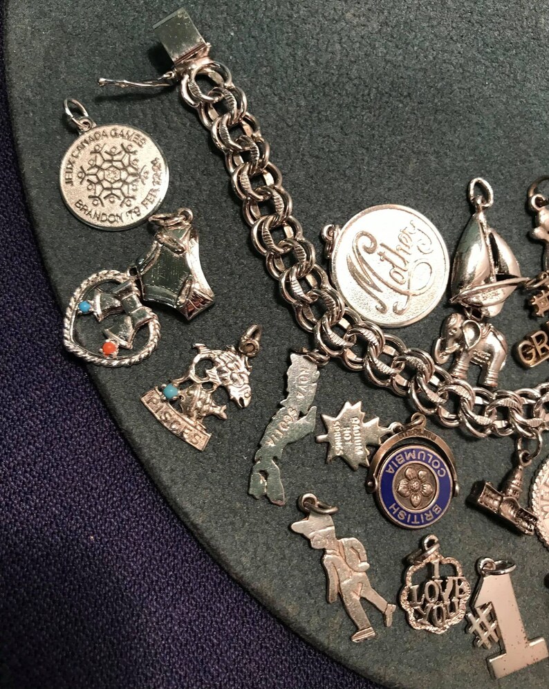 Charm Bracelet Sterling Silver 1960s/70s 27 LOOSE CHARMS + 2 925 ...