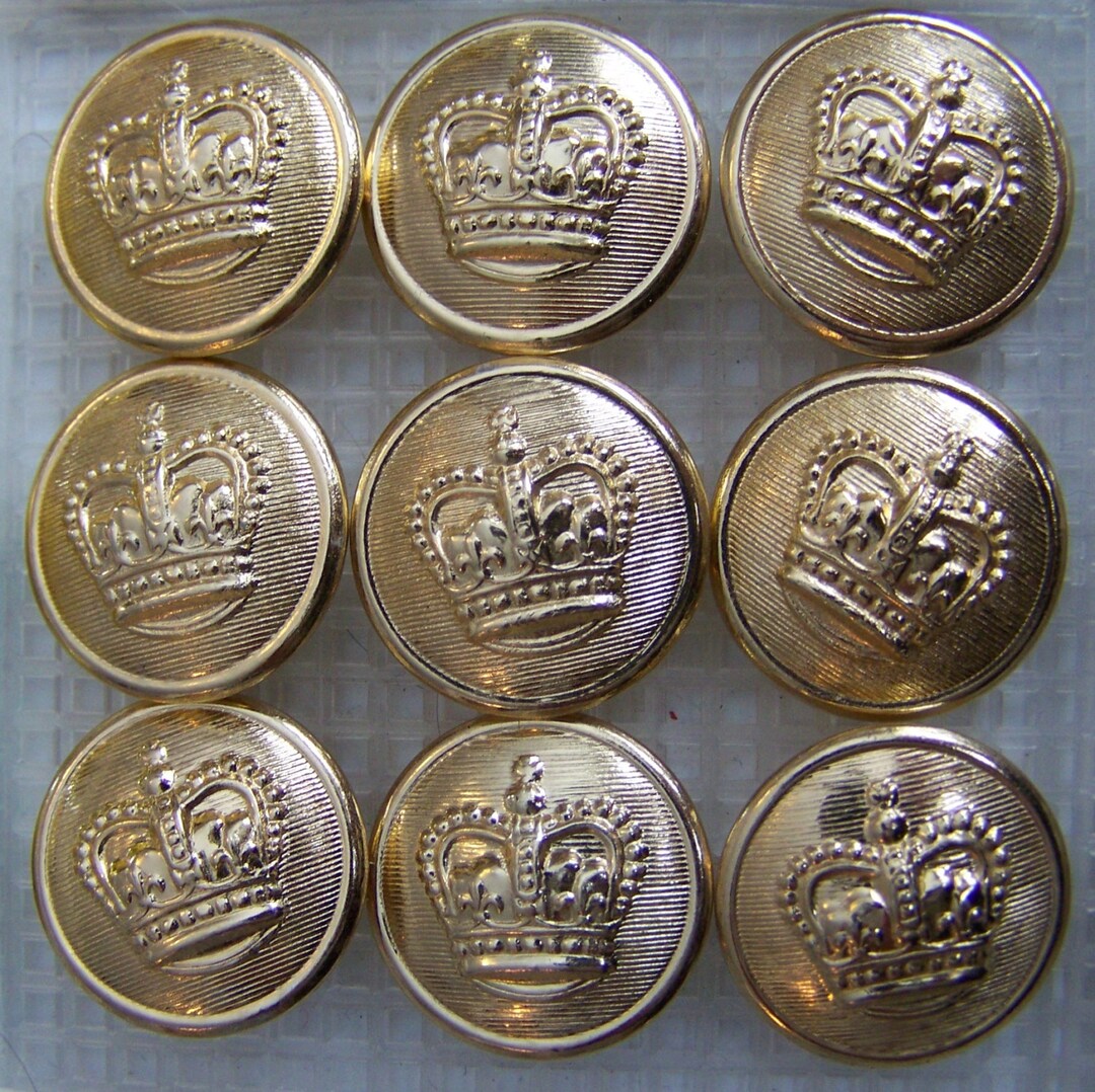 QUEEN'S CROWN Uniform Buttons - 9 Tan - Gold Tone Generic Police - Fire ...