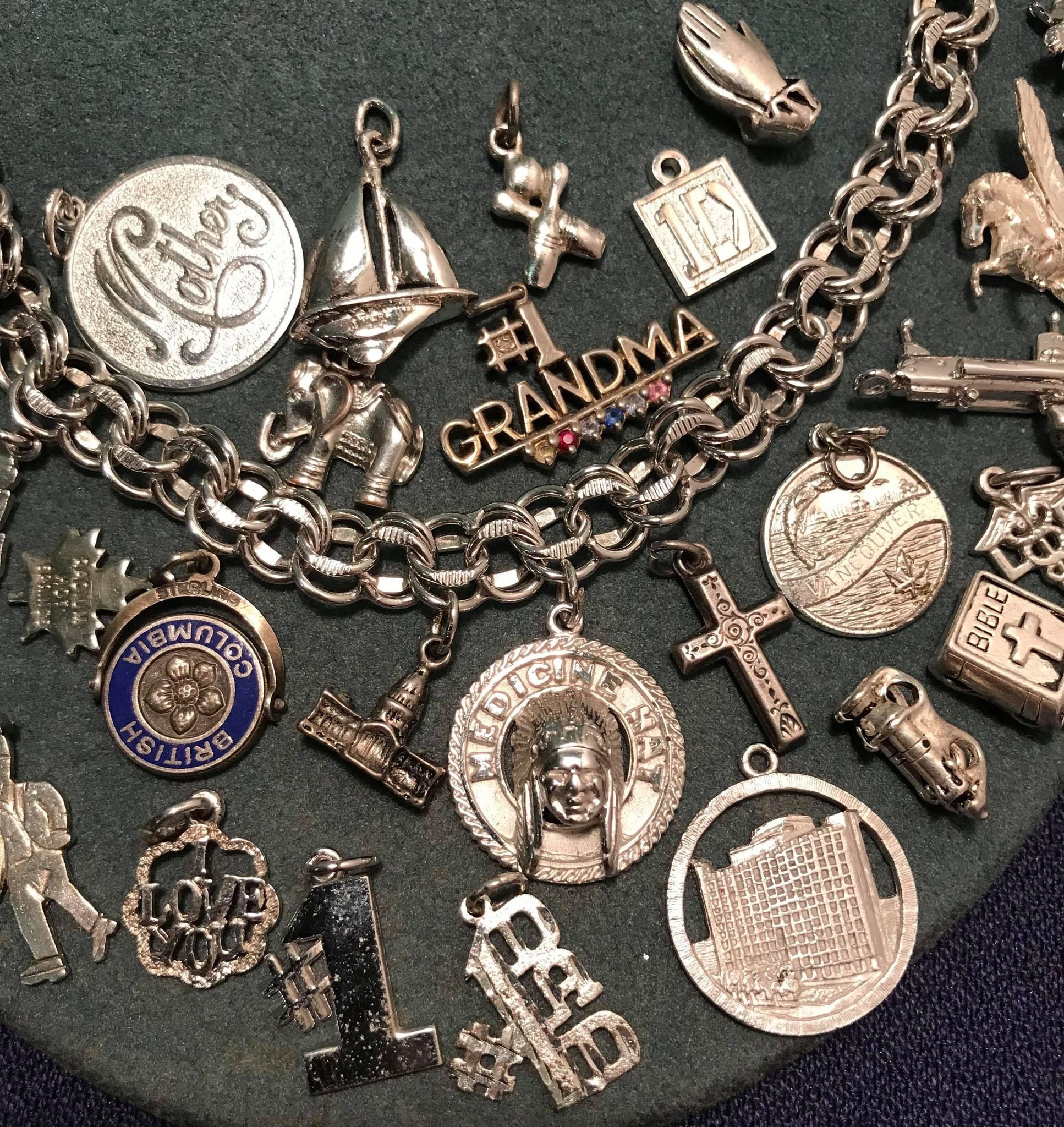 Charm Bracelet Sterling Silver 1960s/70s 27 LOOSE CHARMS + 2 925 ...