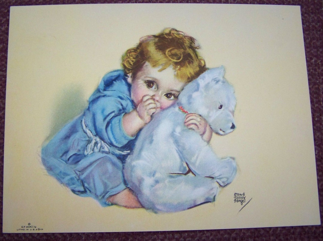 Baby Print MAUD TOUSEY FANGEL Infant With White Teddy Bear - 1940s ...