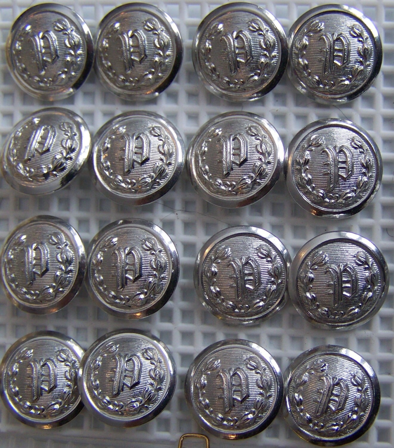 POLICE Buttons 16 Silver Tone Letter P Generic Uniform Cuff Collar ...