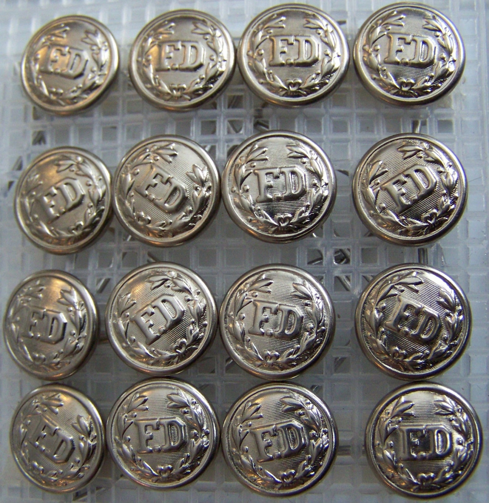 FIRE DEPARTMENT Cap Buttons Chinstrap 16 Silver Steel FD Generic ...