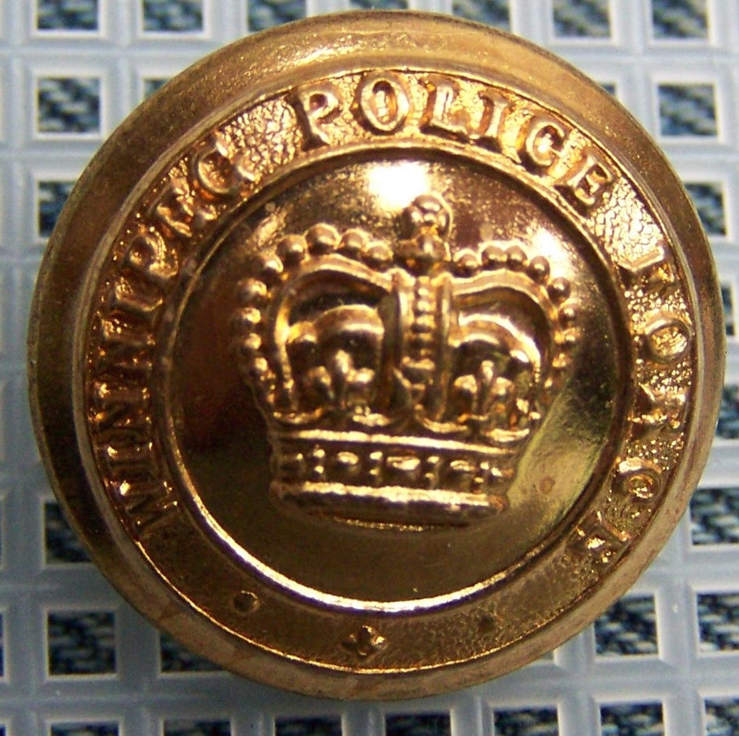 Winnipeg Police Force Button - GOLD - Queen's Crown - Officer - Blank ...