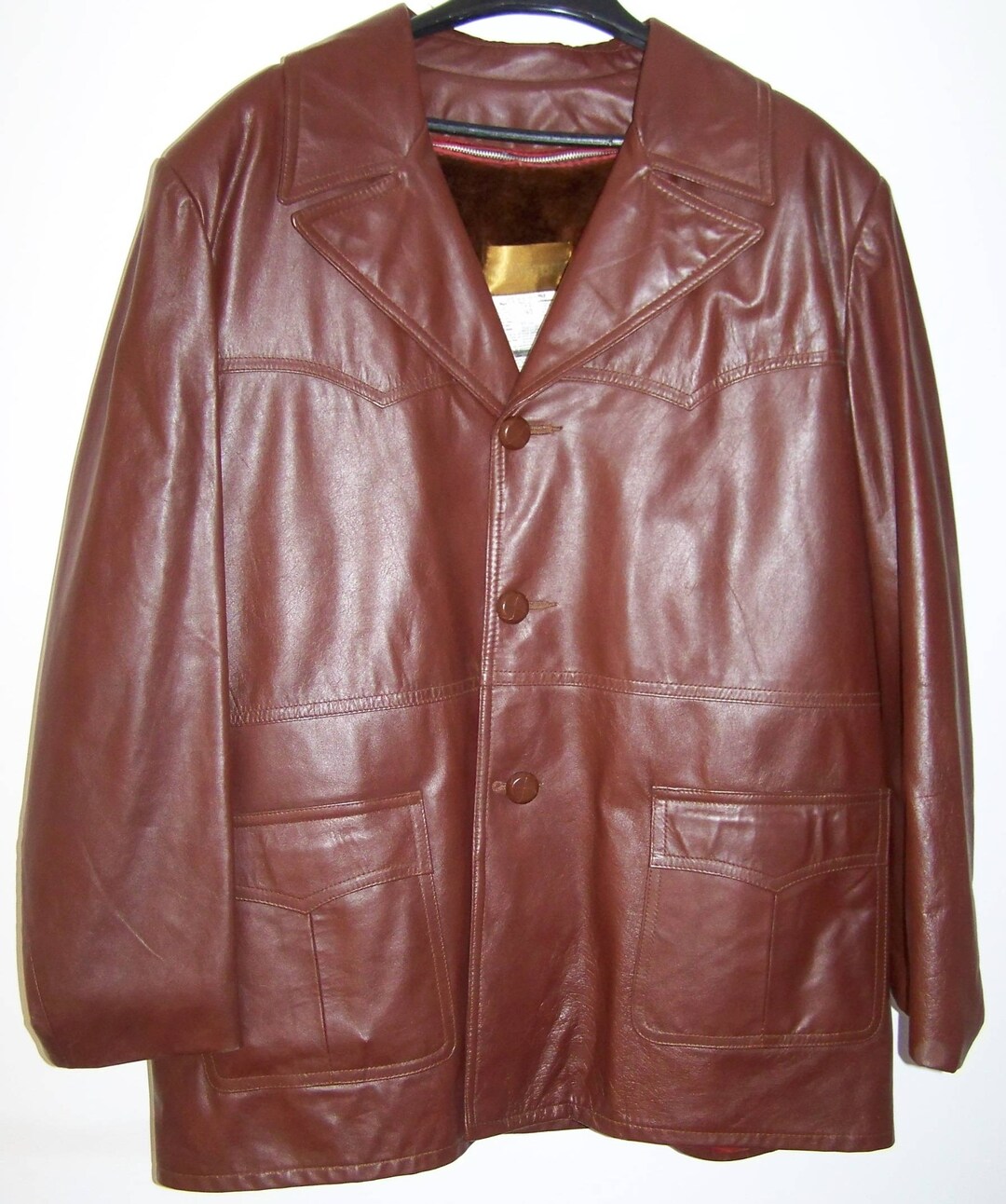 Leather Jacket Coat NOS 1970s Red-brown Car Pimp Jacket Size 48 ...