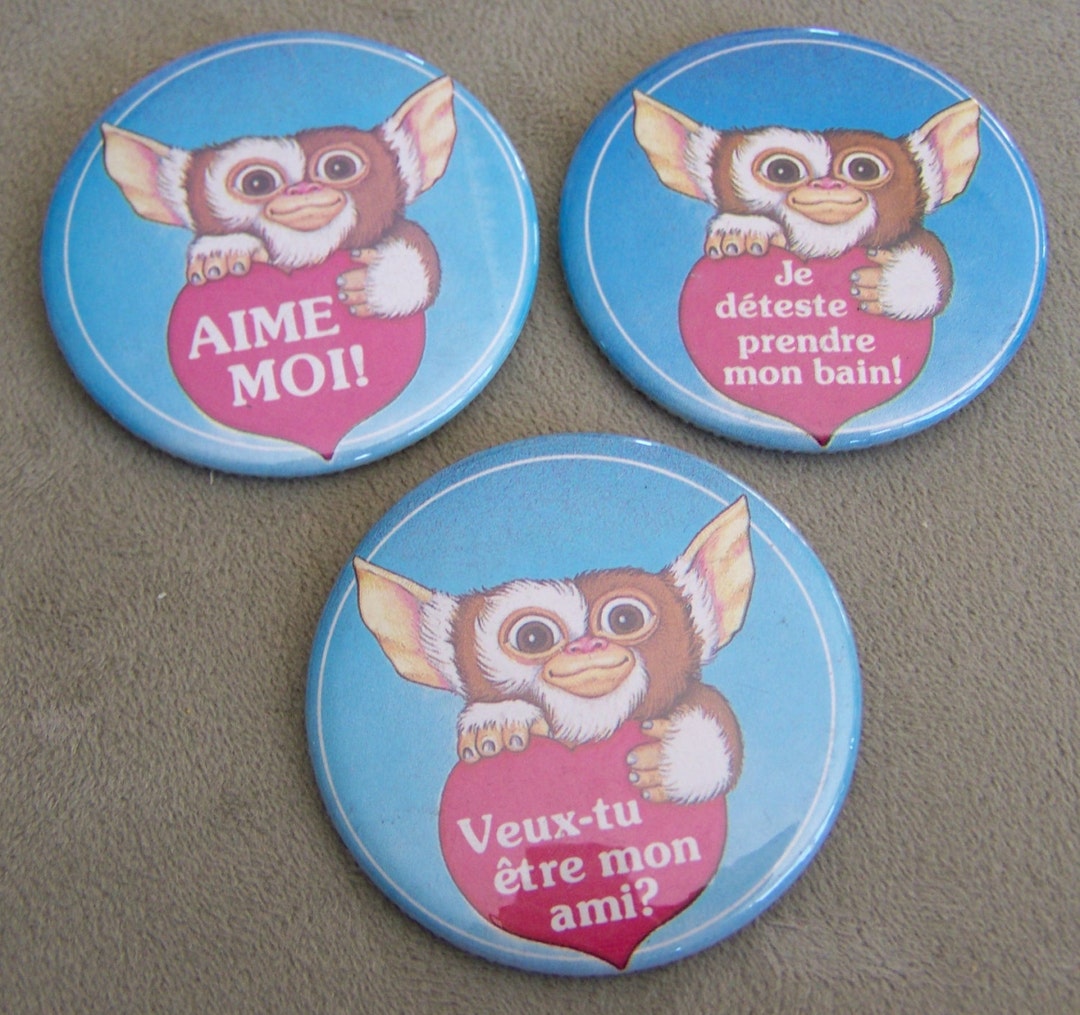 3 Gremlins MOGWAI Gizmo Buttons Love - 1984 Originals Gremlin in French ...