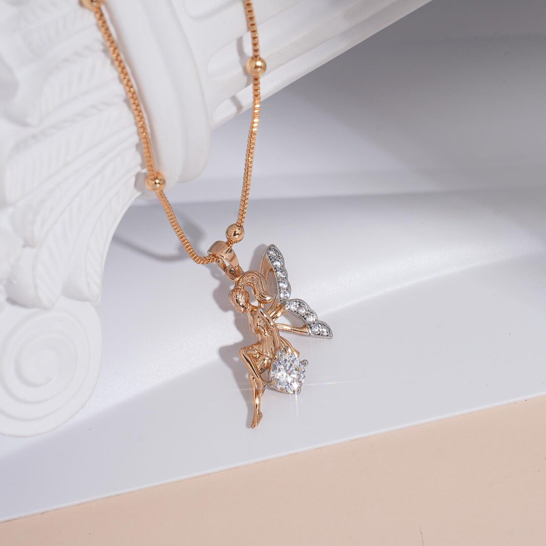 Rose Gold Pendant Fairy Elf Necklace Zircon Clavicle Chain Necklaces ...