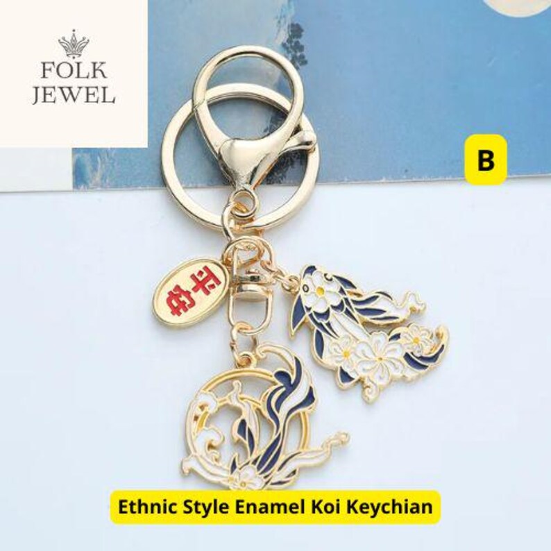 Gold Koi Fish Keychain With Japanese Floral Charm - Stylish Gift - Etsy