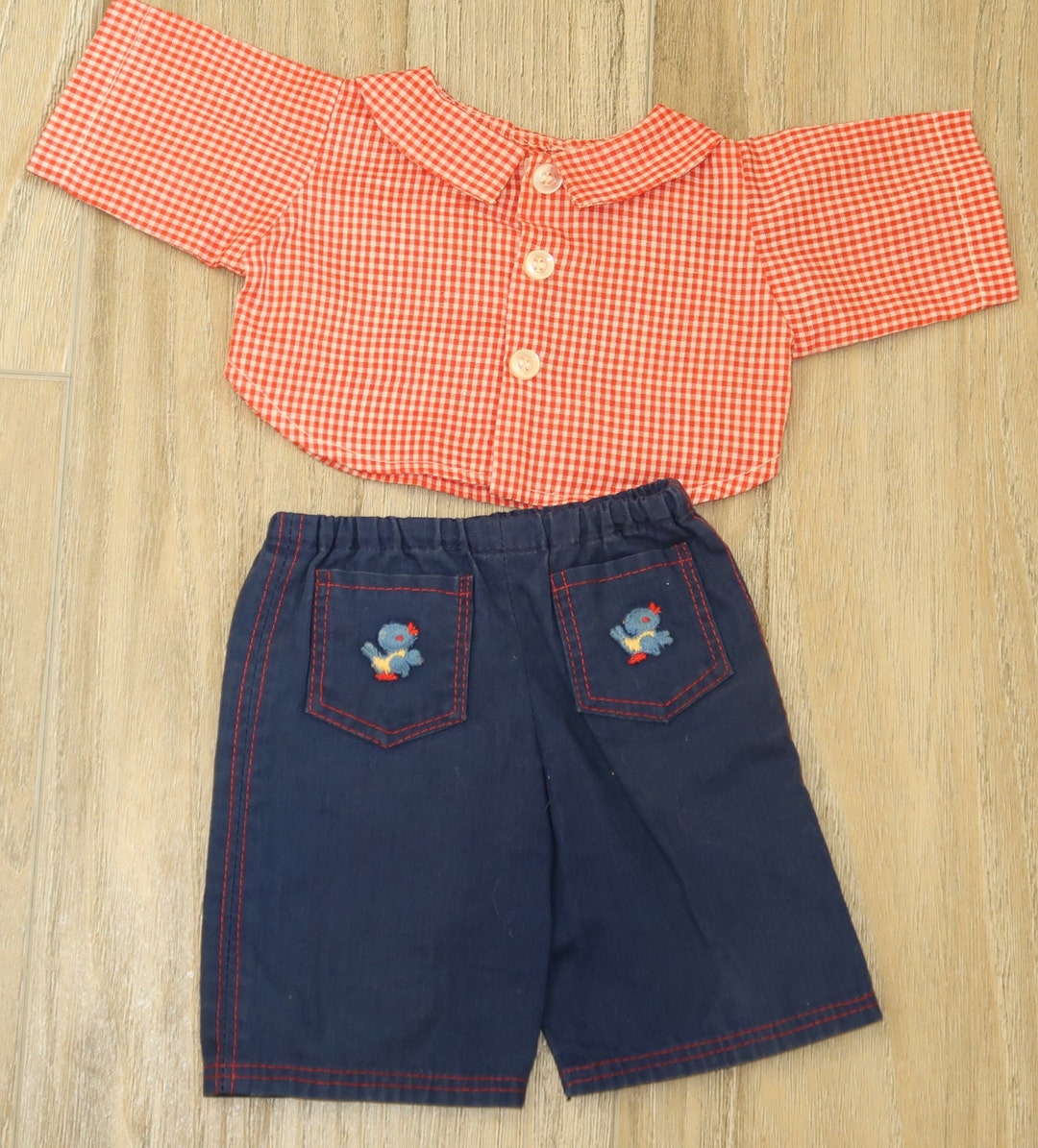 Vtg Cabbage Patch Kids Red and White Gingham Blouse and Navy Pants With ...