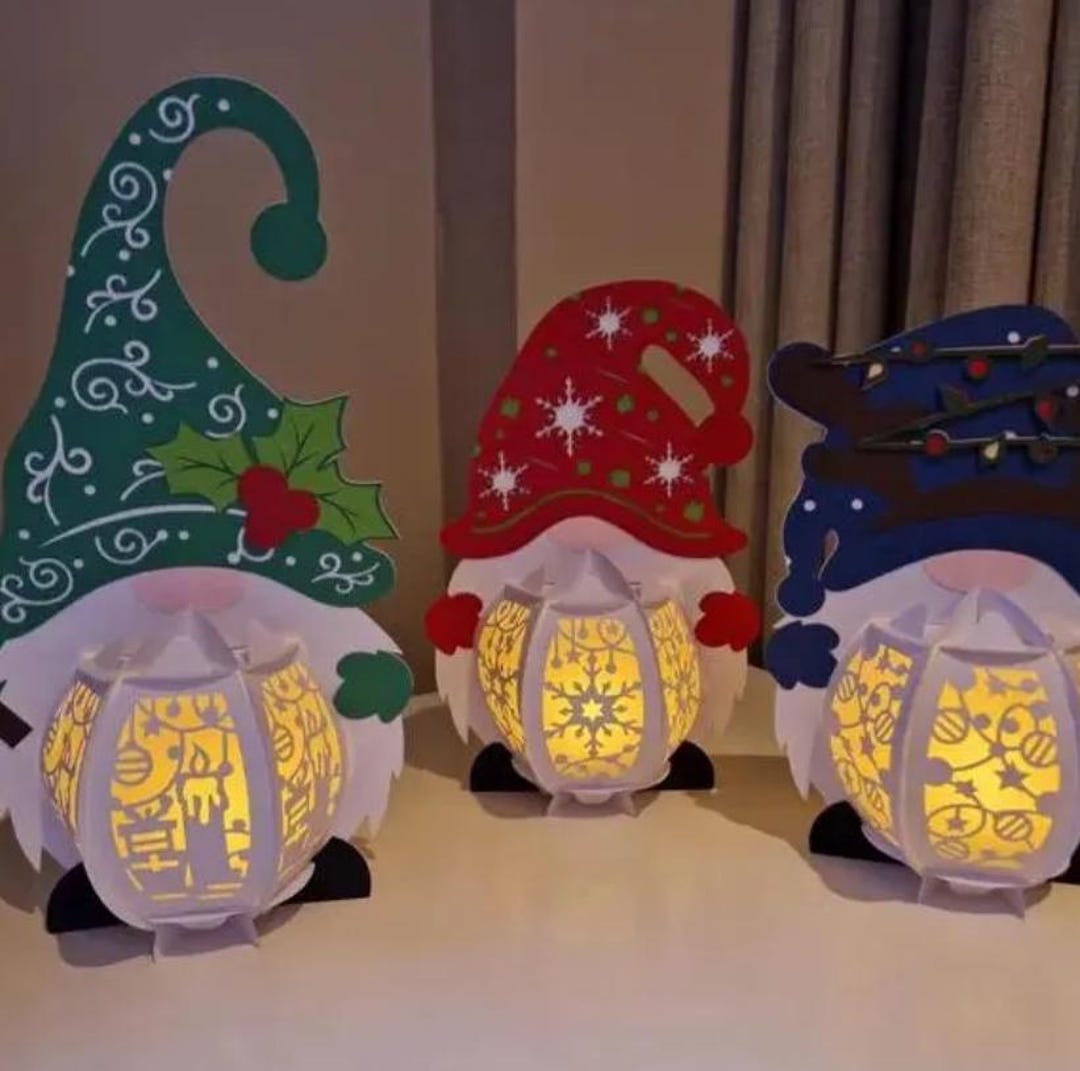Pack 3 Gnome Lantern SVG, Studio, PDF Templates for You Diy Christmas ...