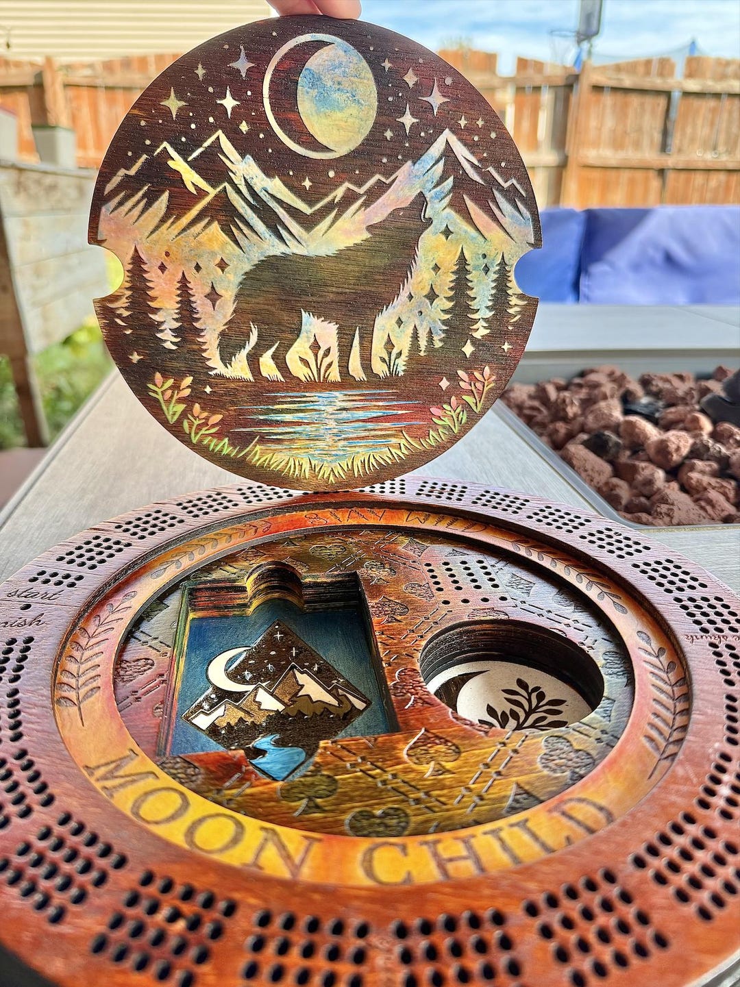 Mountain Wolf Cribbage Board- *stay Wild*moon Child* Rainbow Back - Etsy