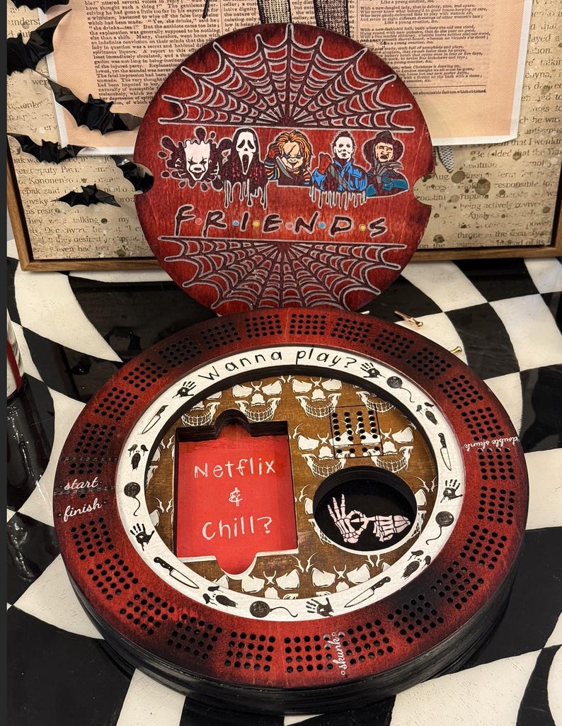 Horror Themed "friends" Cribbage Board- "wanna Play?" - Etsy