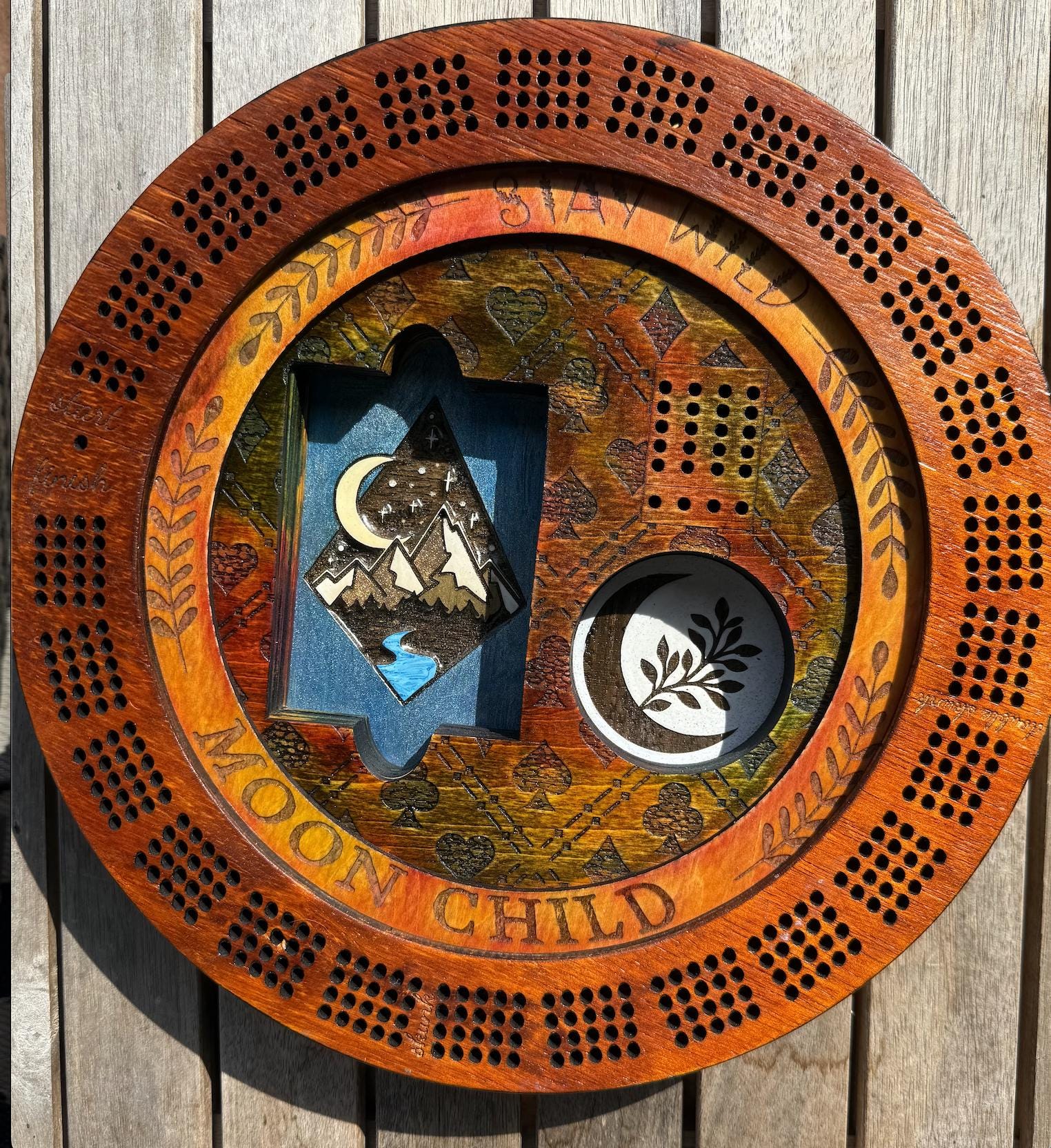 Mountain Wolf Cribbage Board- *stay Wild*moon Child* Rainbow Back - Etsy