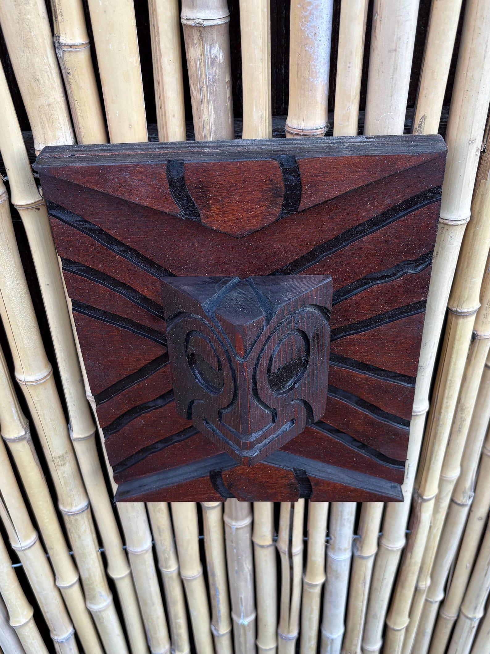 Carved Block Tiki on Carved Panel, Mysterious and Exotic Tiki Bar Decor ...