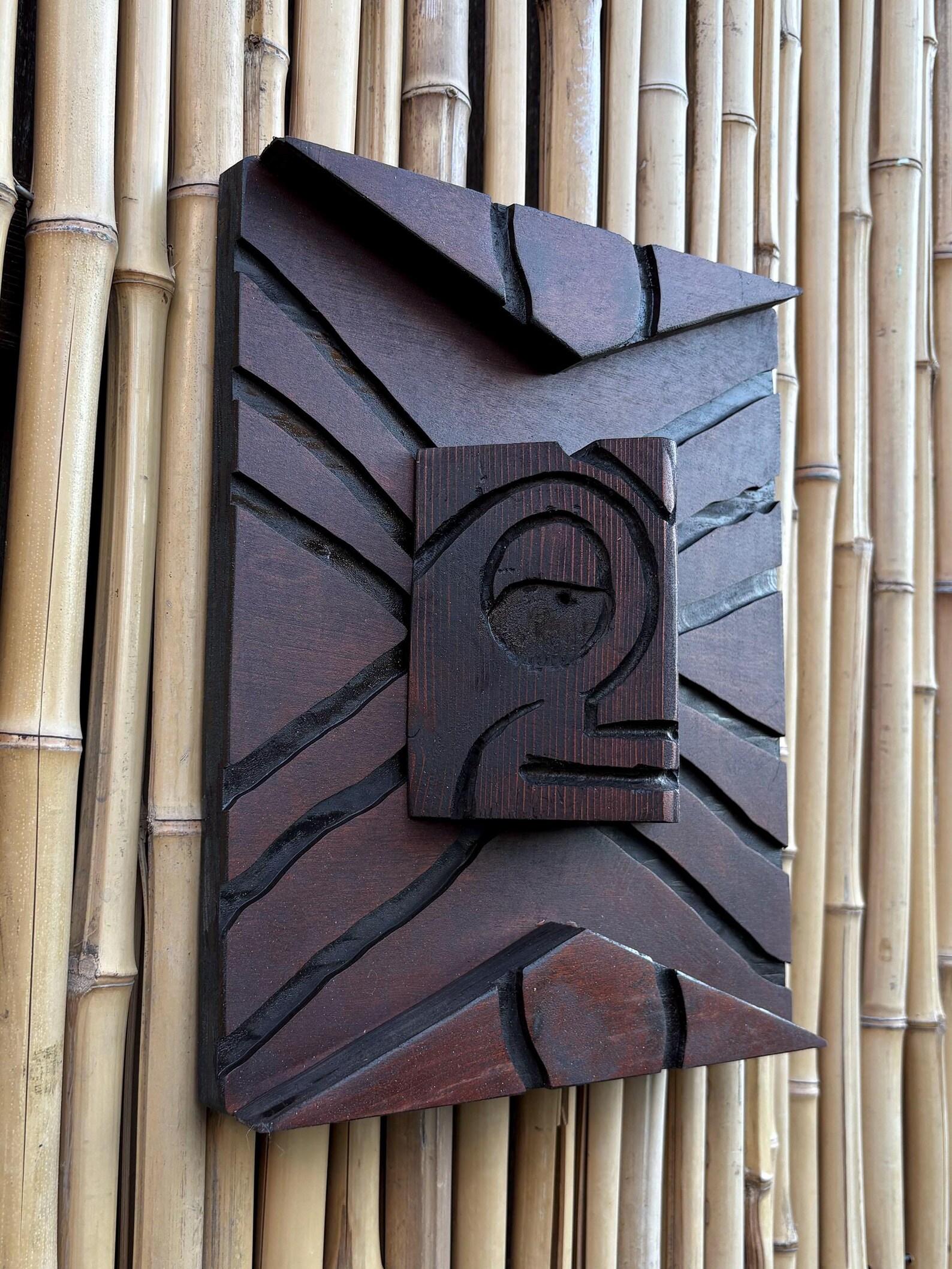 Carved Block Tiki on Carved Panel, Mysterious and Exotic Tiki Bar Decor ...