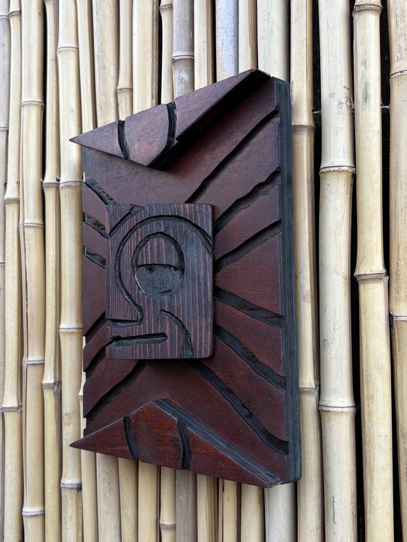 Carved Block Tiki on Carved Panel, Mysterious and Exotic Tiki Bar Decor ...