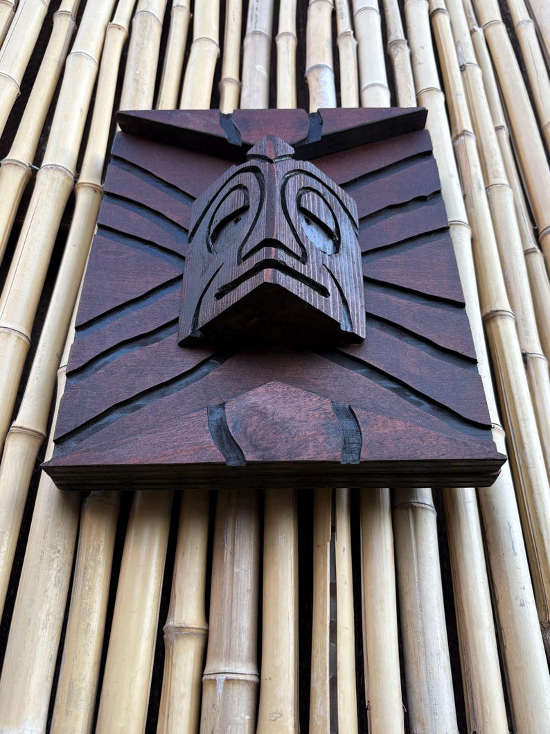 Carved Block Tiki on Carved Panel, Mysterious and Exotic Tiki Bar Decor ...
