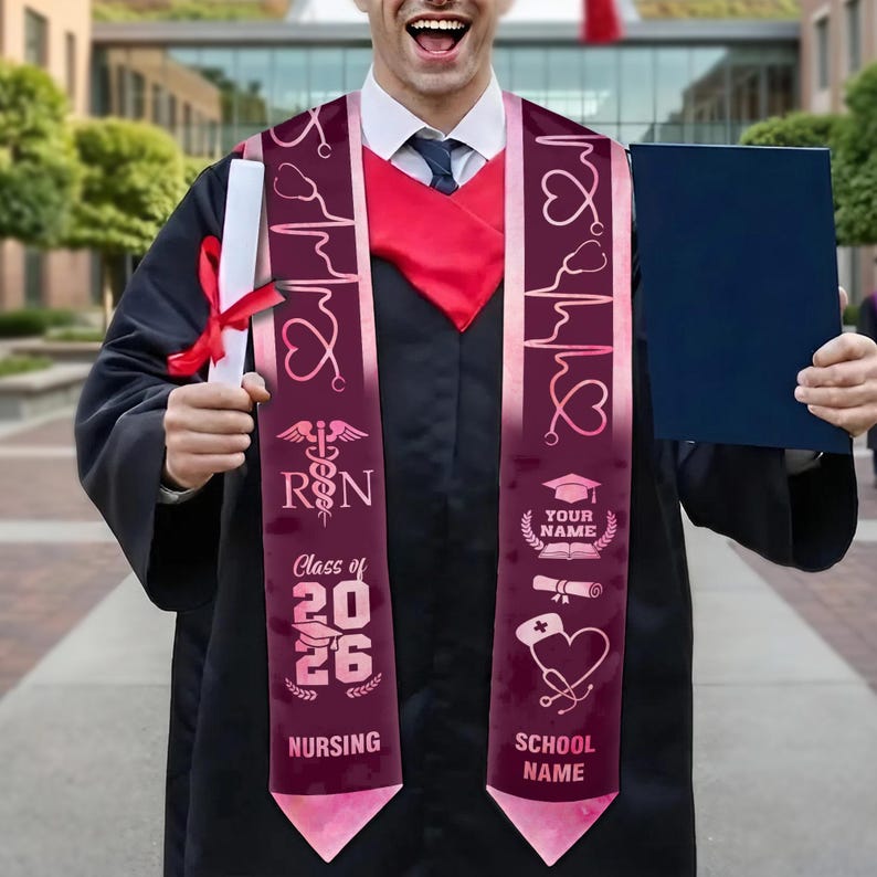 Custom Nursing Graduation Stole 2026, RN Nurse Stole Personalized Name ...