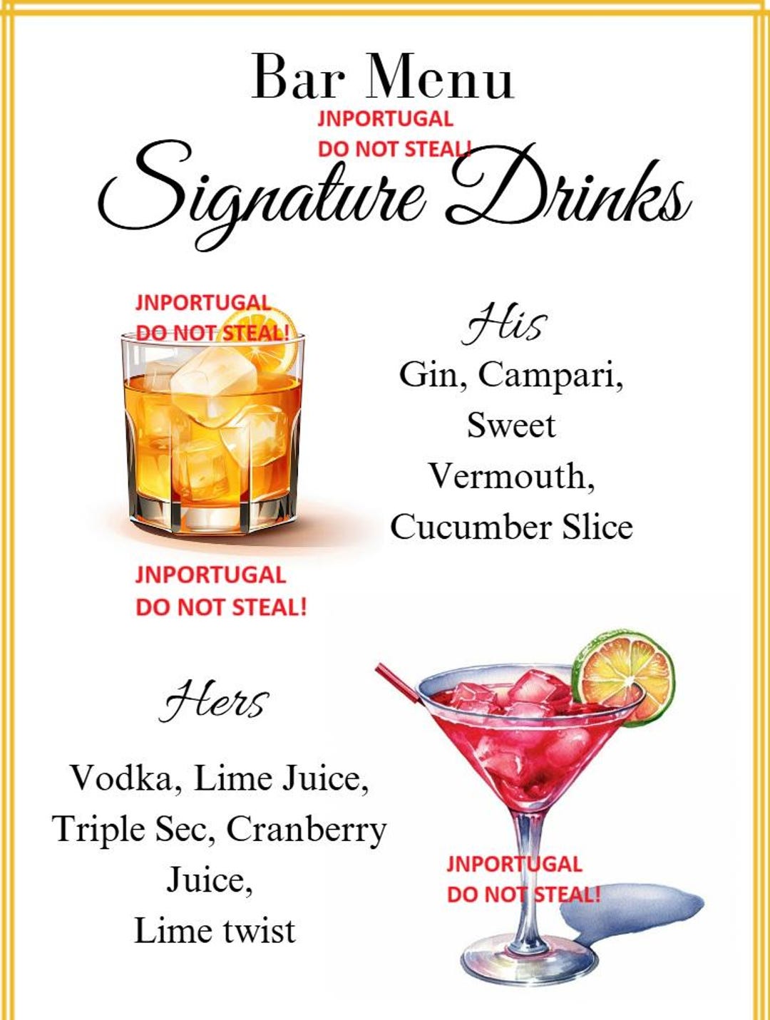 Bar Menu His and Hers Drinks - Etsy