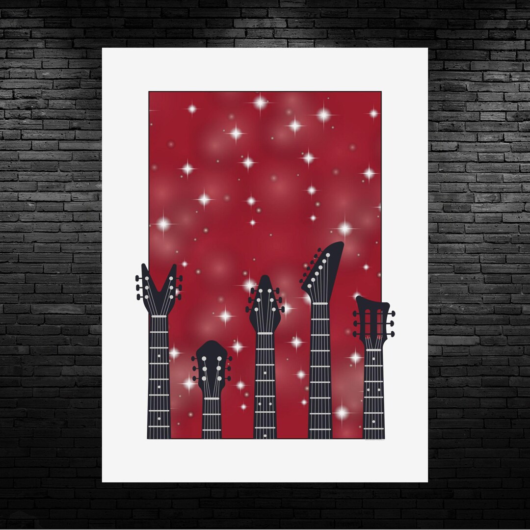 Guitar Line up Red Posters, Music Wall Art, Musician Gift, Band Room ...