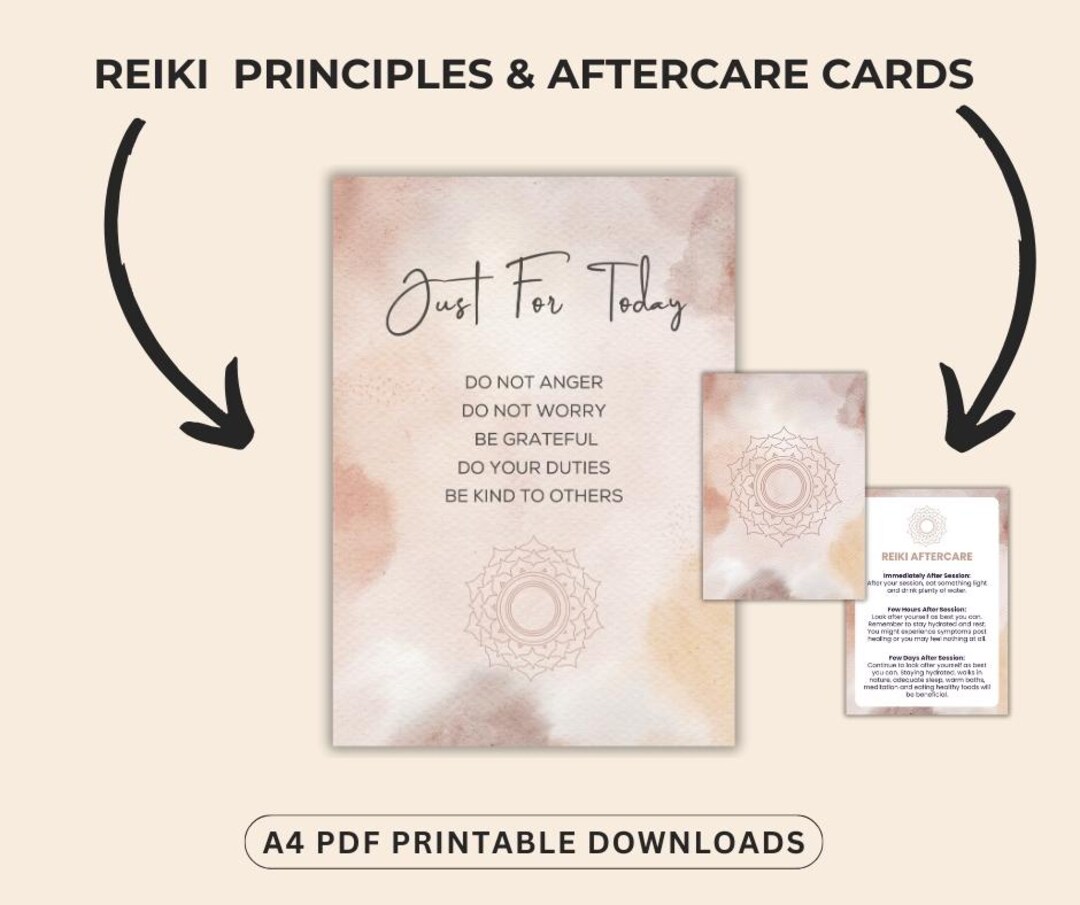 Reiki Principles and Aftercare Cards Bundle, Digital Printable Art ...