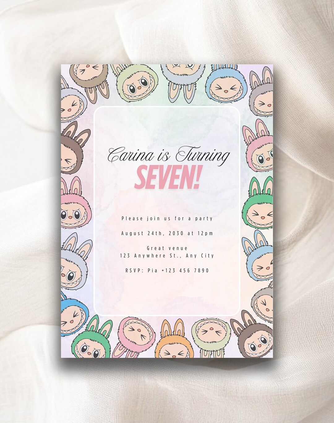Labubu Rainbow Border Kids Birthday Party Digital, Printable & Editable ...